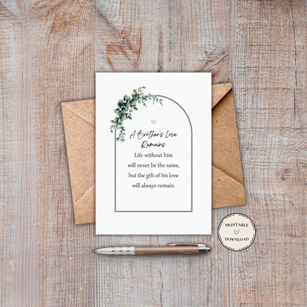Brother Sympathy Card: Loss of Brother Memorial Gift (printable 5x7 ...