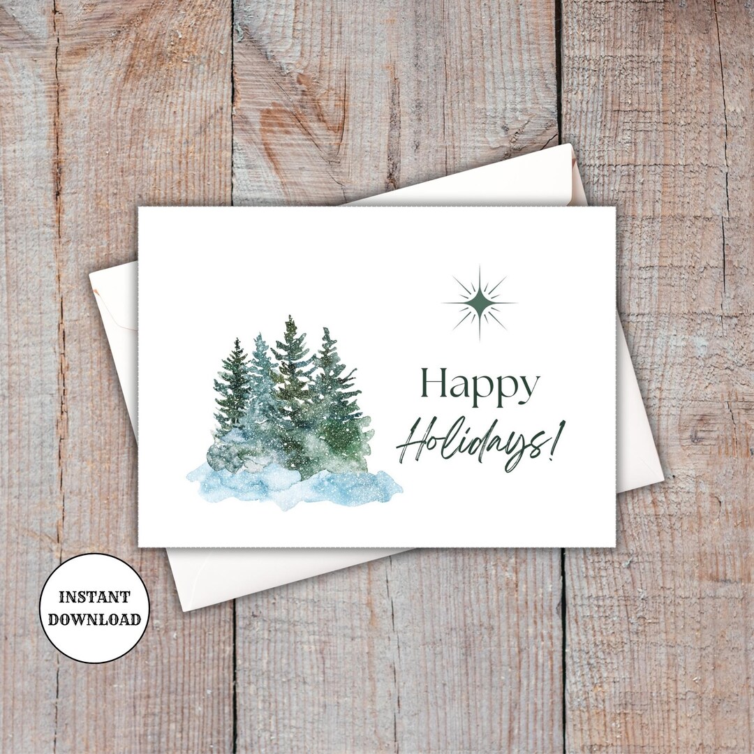 Happy Holidays, Printable Christmas Card, Digital Greeting Card ...