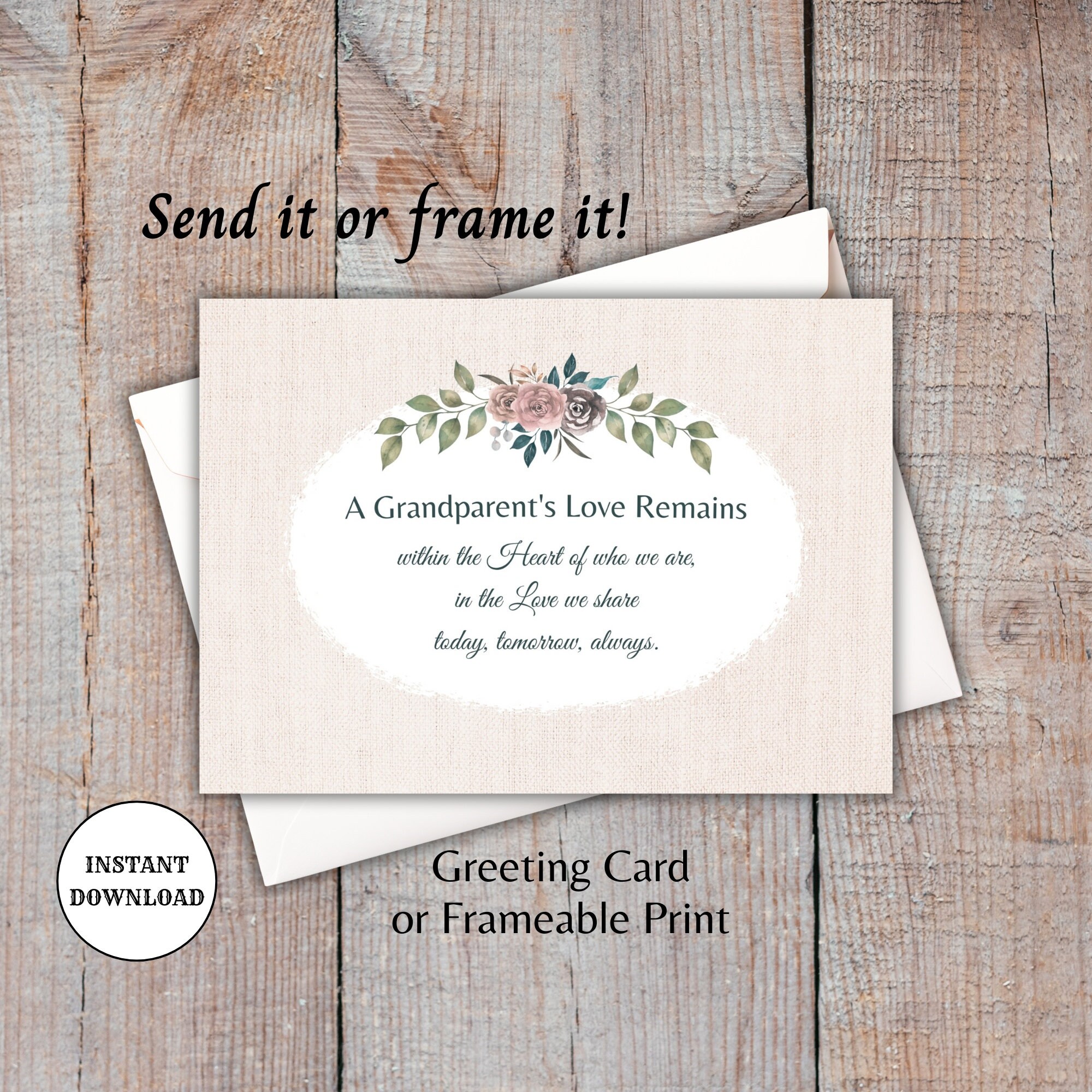 Loss of Grandparent, Printable Card, Grandparent Remembrance, Frameable ...