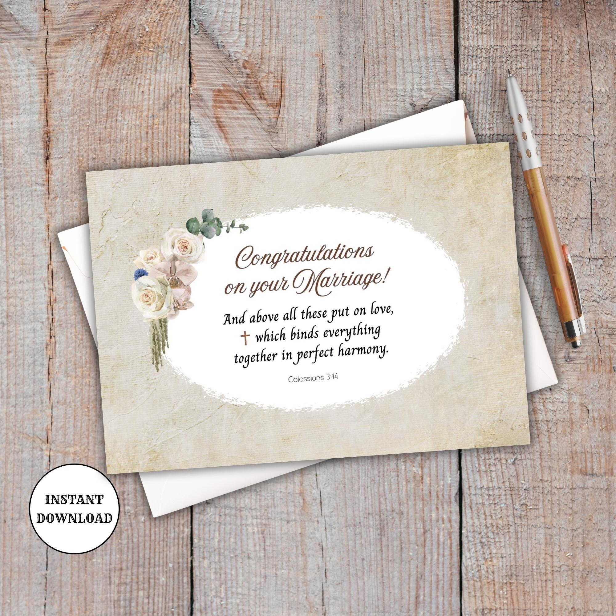 Printable Christian Wedding Card, Marriage Scripture Card Instant ...