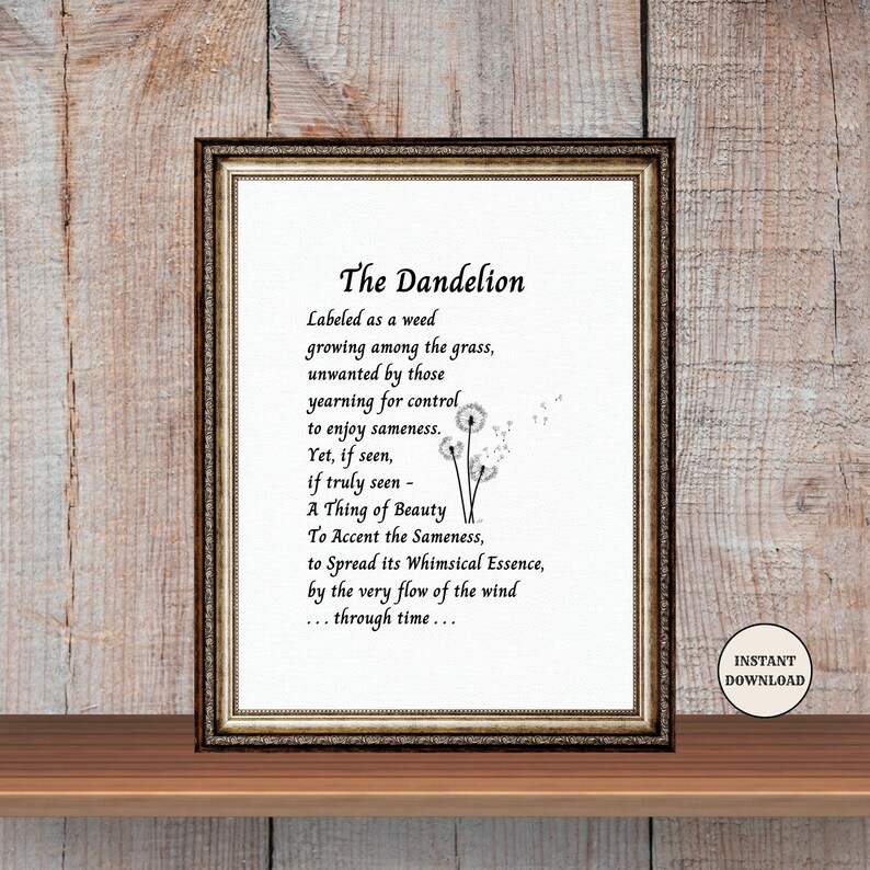 Dandelion Poem Print: Minimalist Shelf Decor (digital Download) - Etsy