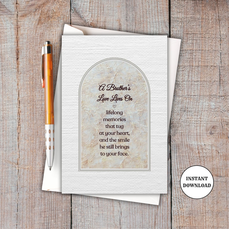Loss of Brother Printable Sympathy Card Grief Gift Bereavement Download ...