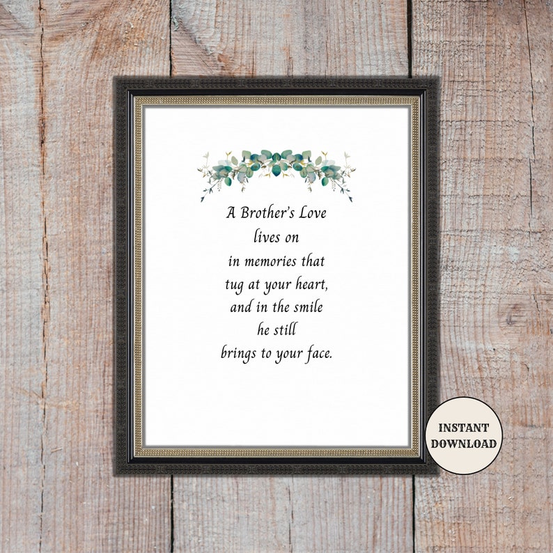 Brother Remembrance Print: Sympathy Gift, Bereavement Verse (digital ...
