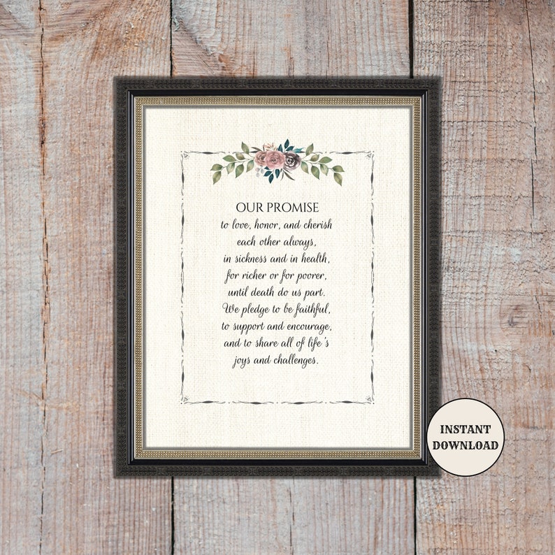 Wedding Vows Print: Marriage Promise, Anniversary Gift (digital ...