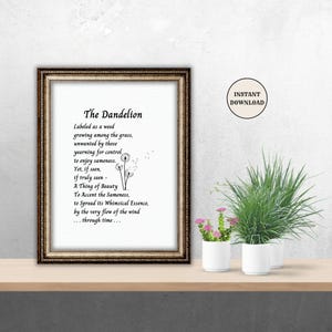 Dandelion Poem Print: Minimalist Shelf Decor (digital Download) - Etsy