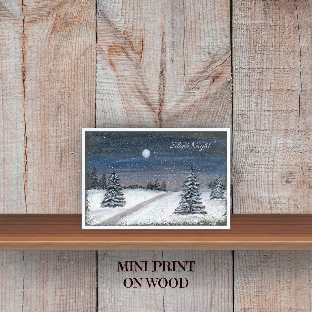 Small Holiday Art Print, Mini Christmas Shelf Decor, Hand-painted Print ...