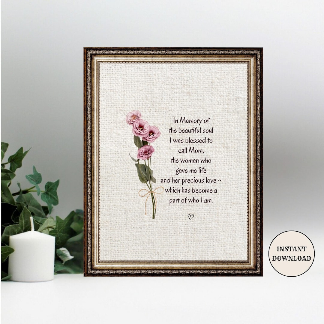 In Memory of Mom Printable Sympathy Gift Frameable Bereavement Loss of ...