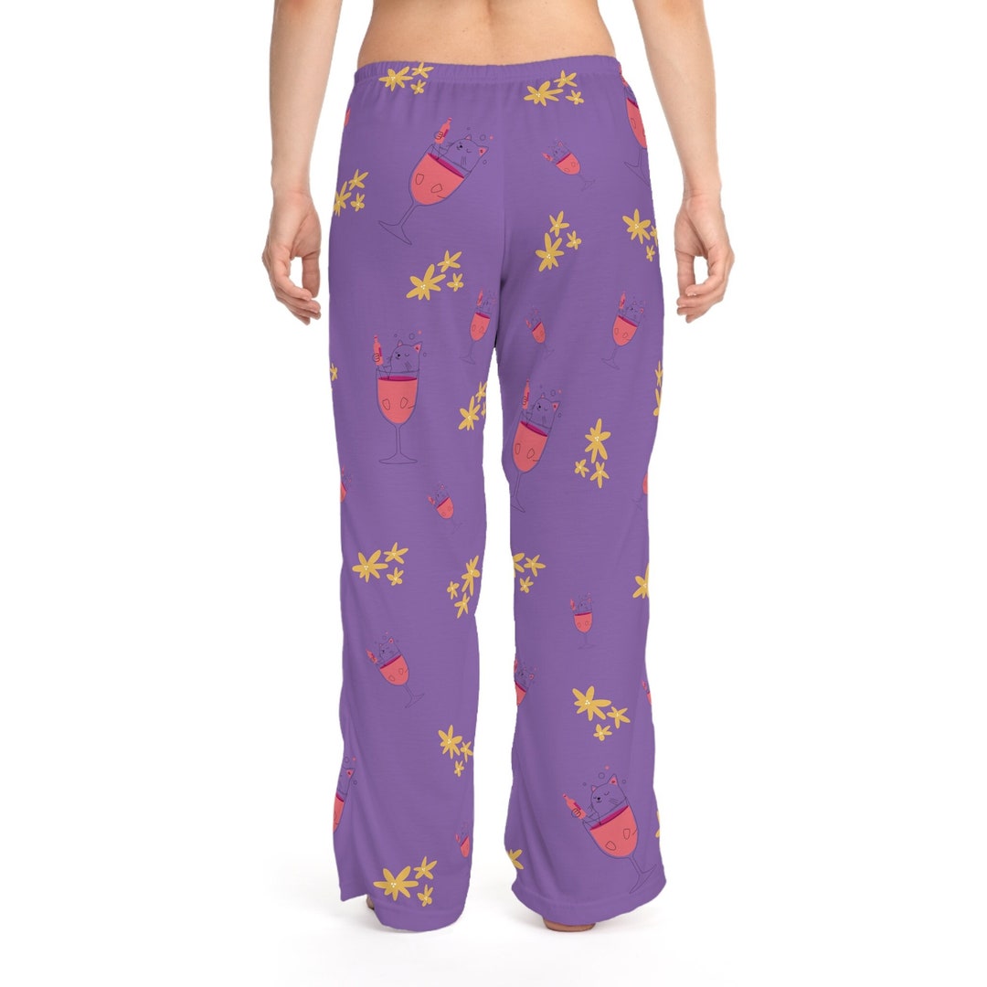 Cat Pattern Pajama Pants, Wine Pattern Pajamas, Cat Pajamas for Women ...