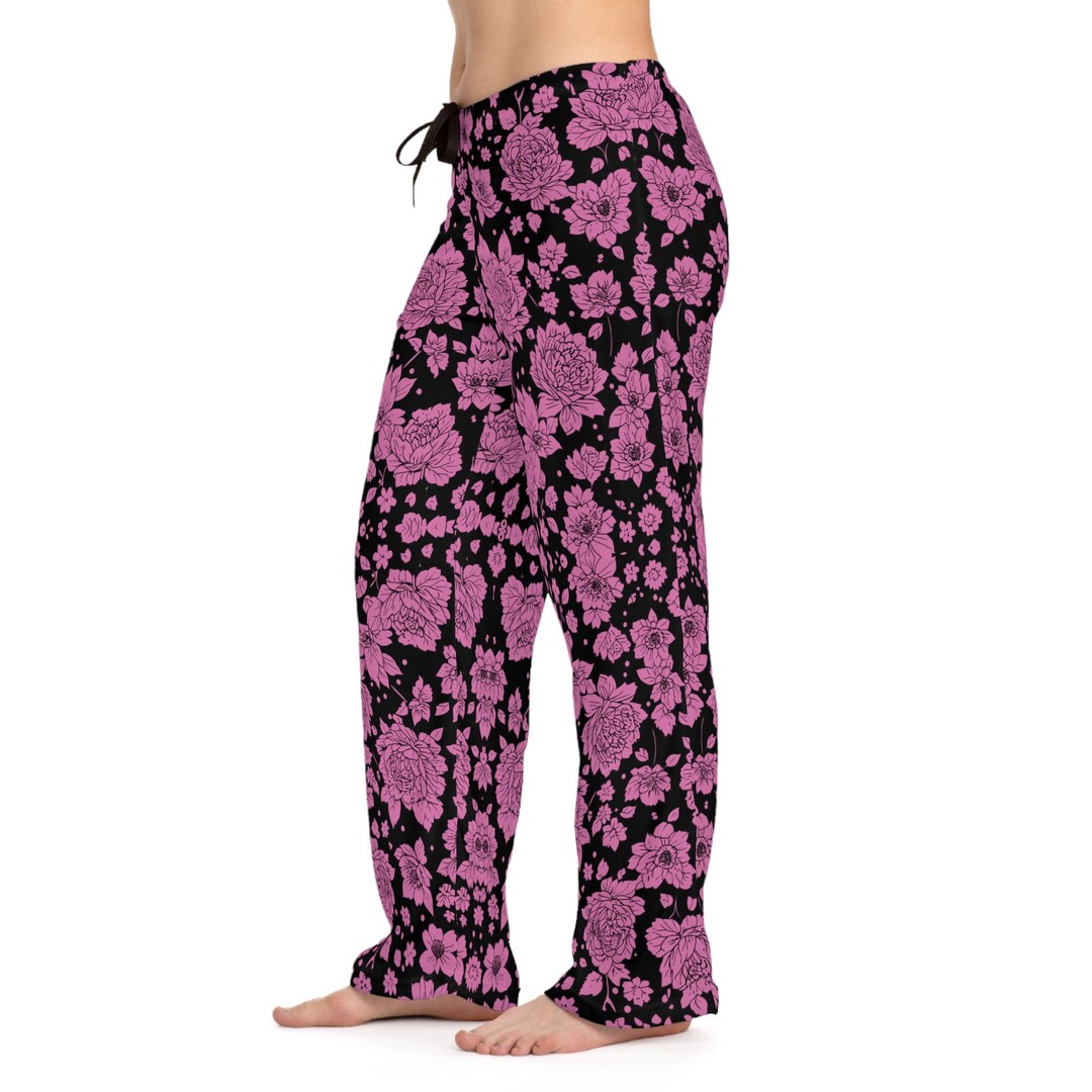 Comfy Pink and Black Rose Pattern Pajama PJ Pants - Etsy