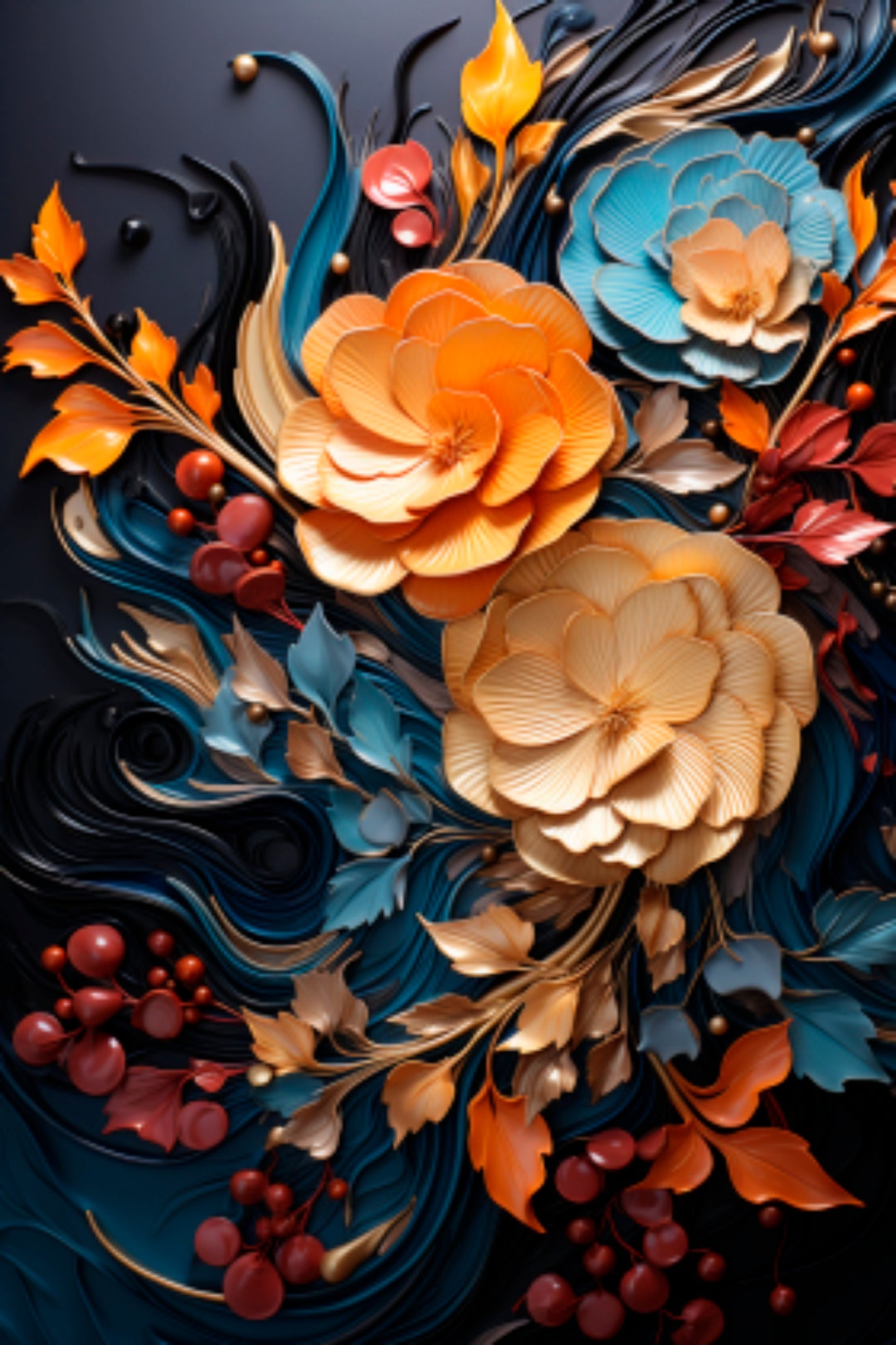 Ethereal Midnight Bouquet Poster - Etsy