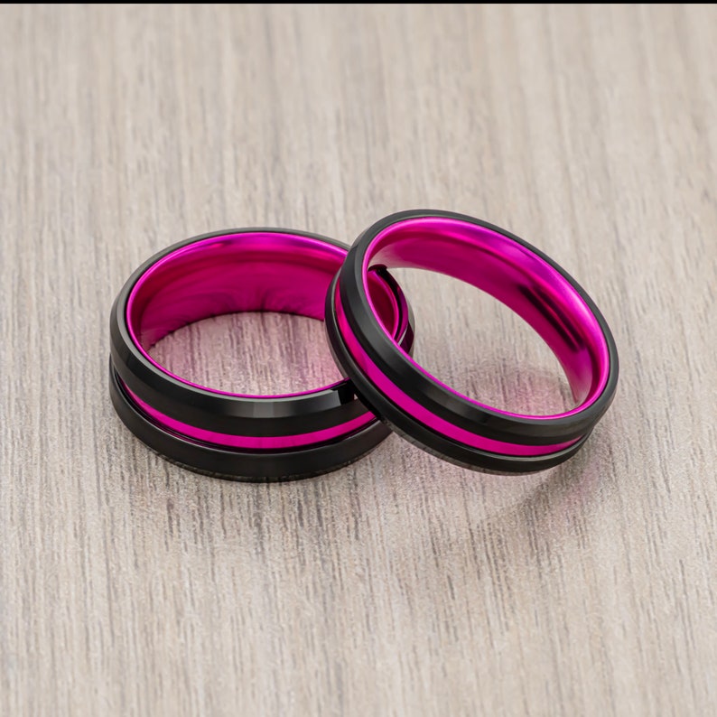 Tungsten Wedding Band, Pink and Black Brushed Finish, Wedding Band ...