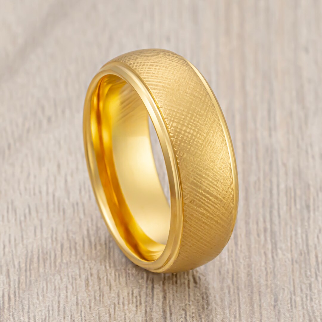 Men's Gold Tungsten Wedding Band, Florentine Brushed Finish, Men’s ...