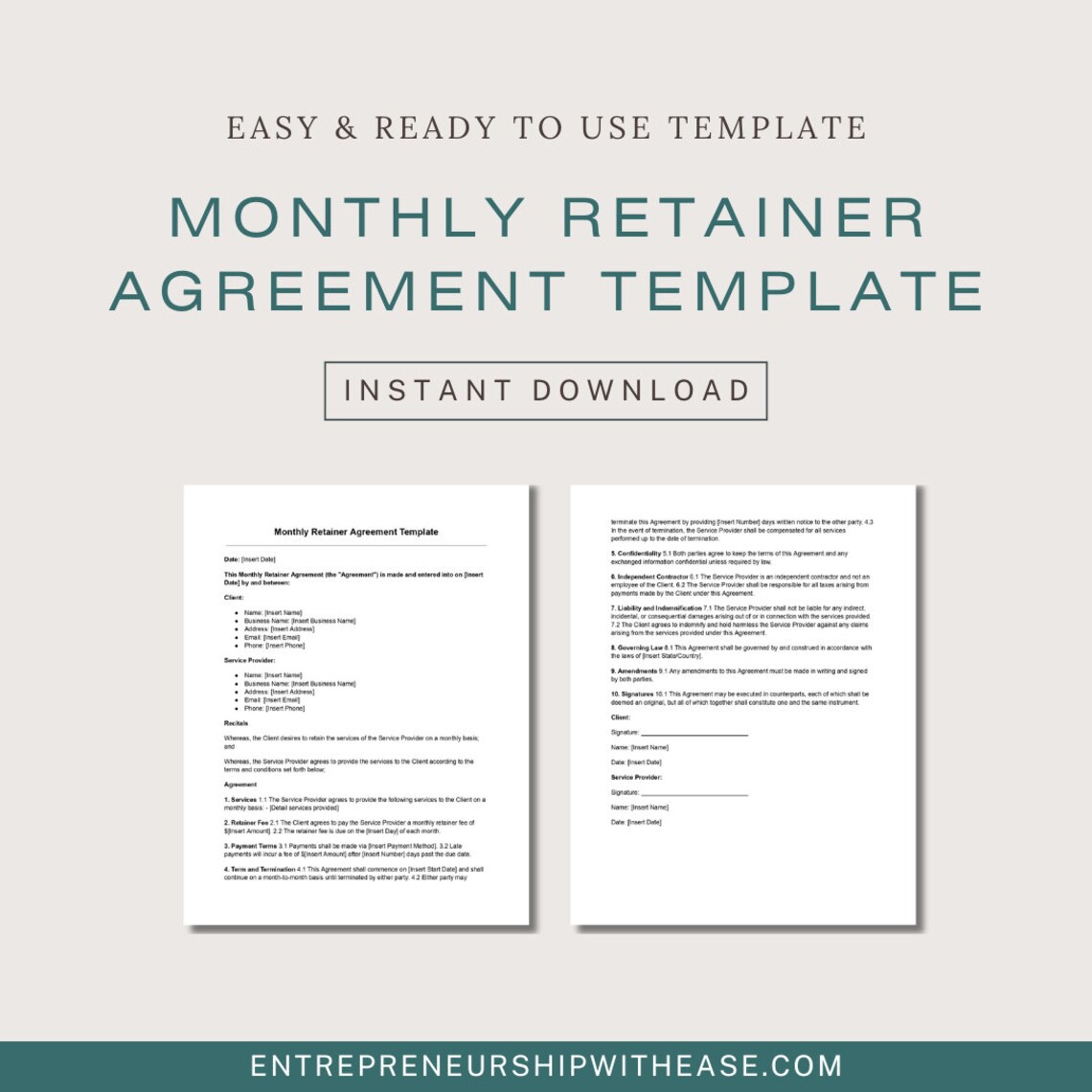 Monthly Retainer Agreement Template | Editable Google Docs ...