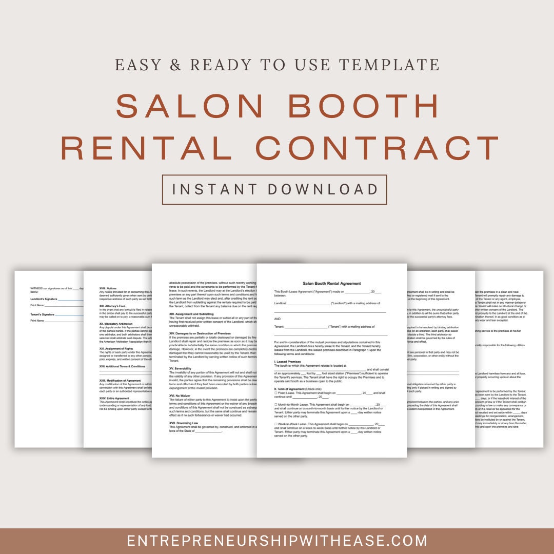 Professional Salon Booth Rental Contract - Editable Docx & PDF Formats ...