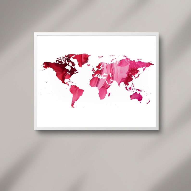 World Map Power Pink: Printable World Map Abstract World - Etsy
