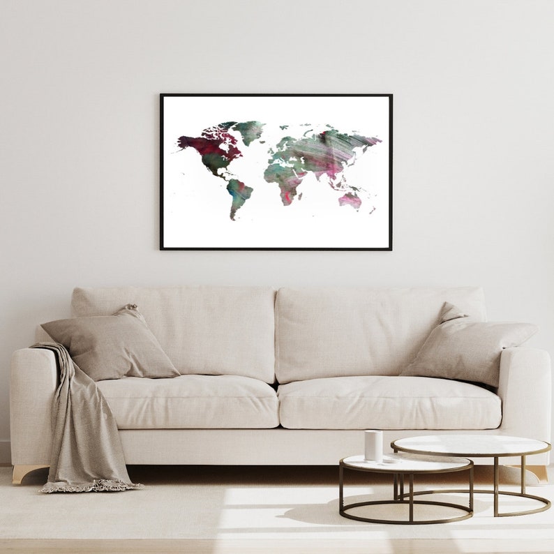 World Map Colored: Printable World Map Abstract World Map - Etsy