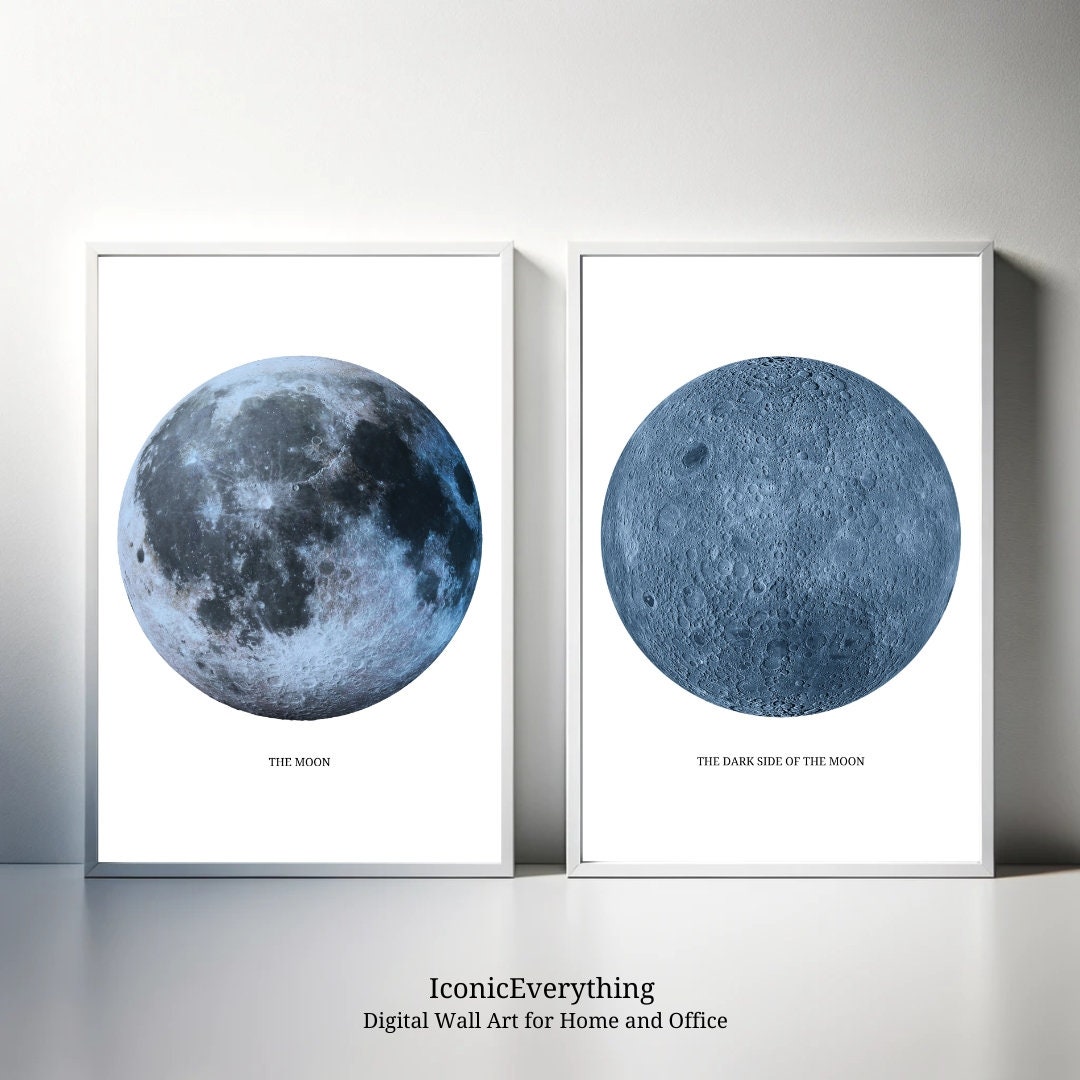 Blue Moon and Its Dark Side, Double Astronomy Poster Blue, Moon Poster ...