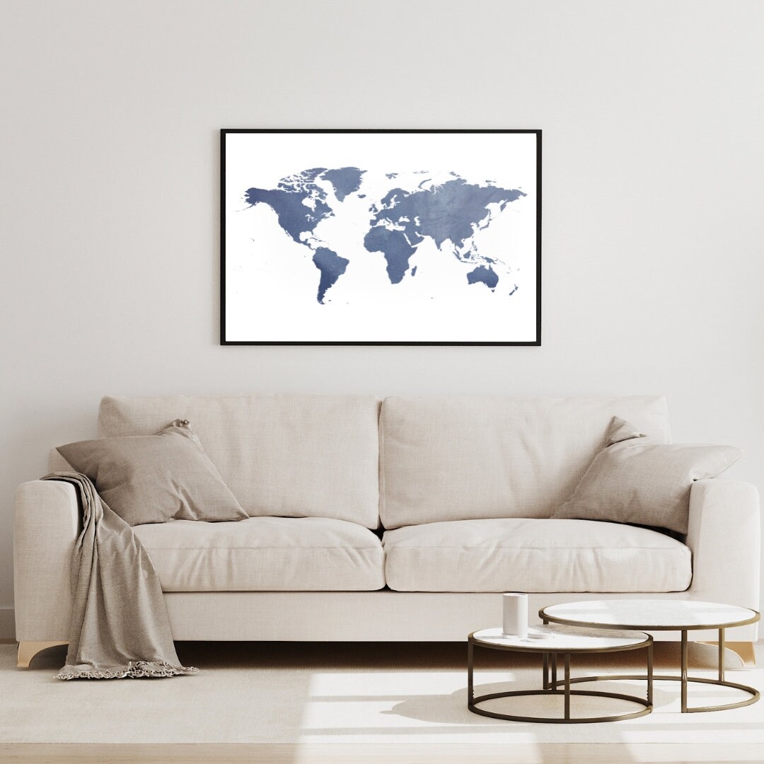 World Map Blue: Printable World Map Abstract World Map Wall - Etsy