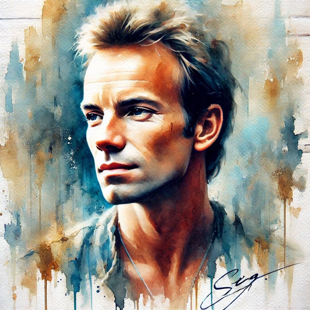 Sting - Watercolor Portrait, Digital Wall Art, Music Poster, Home Decor ...