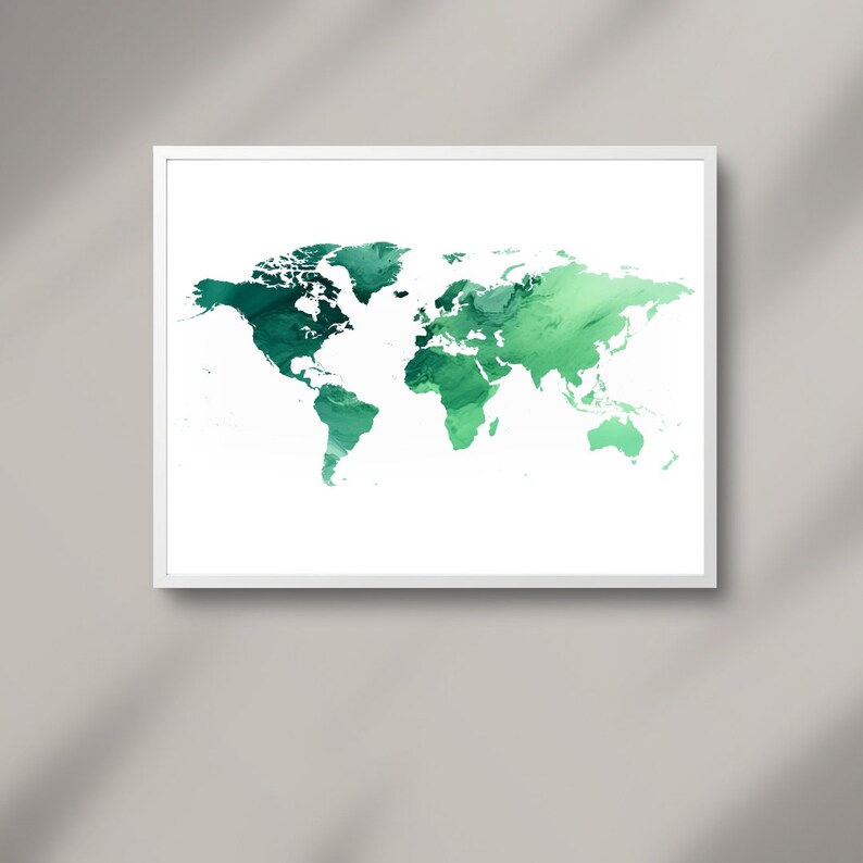 World Map Green: Printable World Map Abstract World Map - Etsy