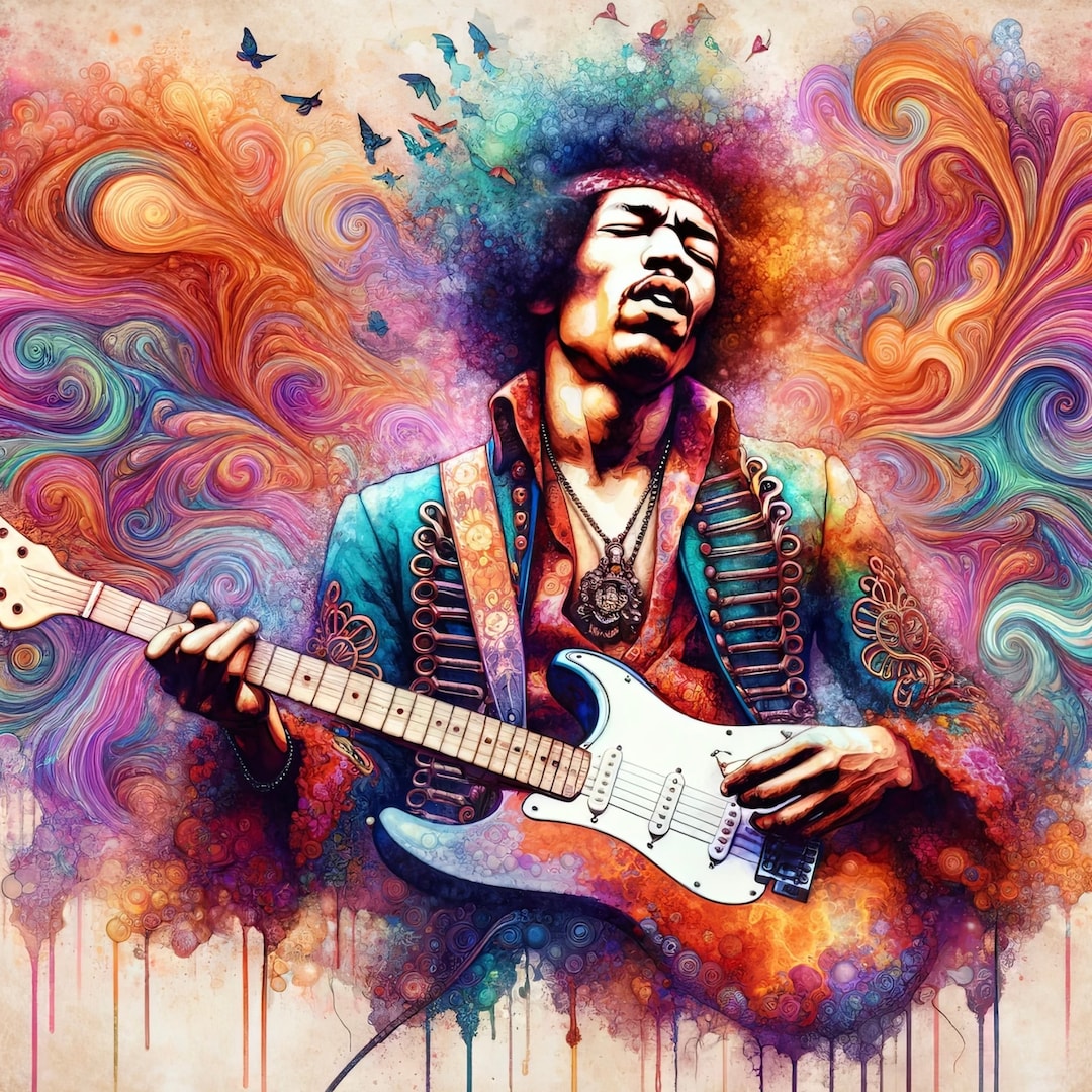 Jimi Hendrix Portrait, Modern Watercolor Painting, Digital Wall Art ...