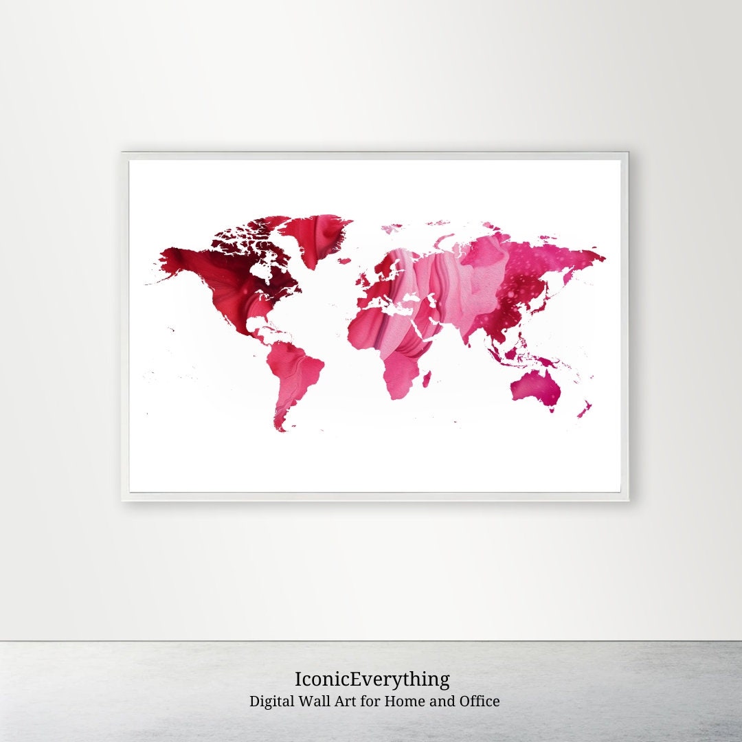 World Map Power Pink: Printable World Map, Abstract World Map, World ...