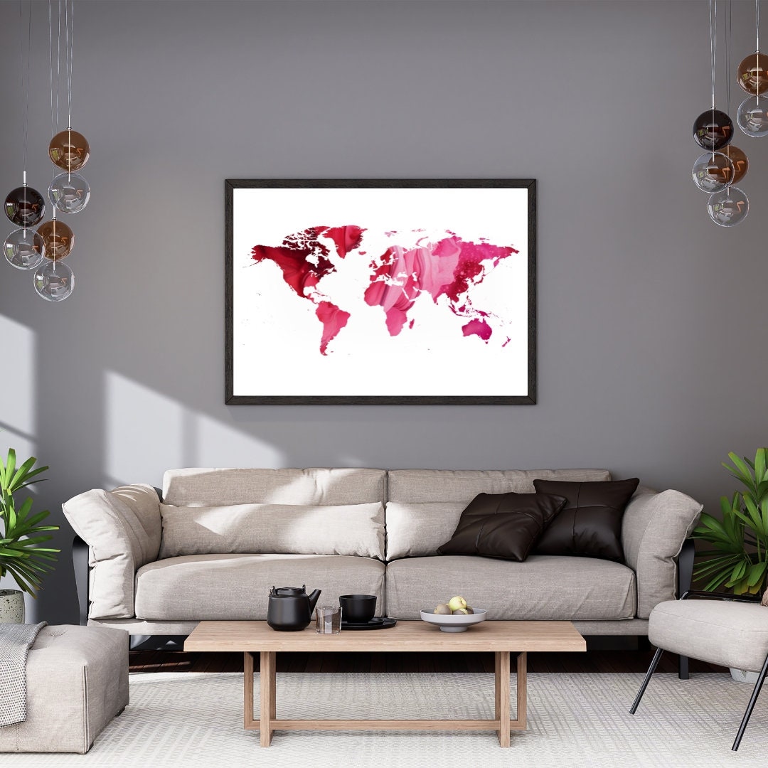World Map Power Pink: Printable World Map Abstract World - Etsy