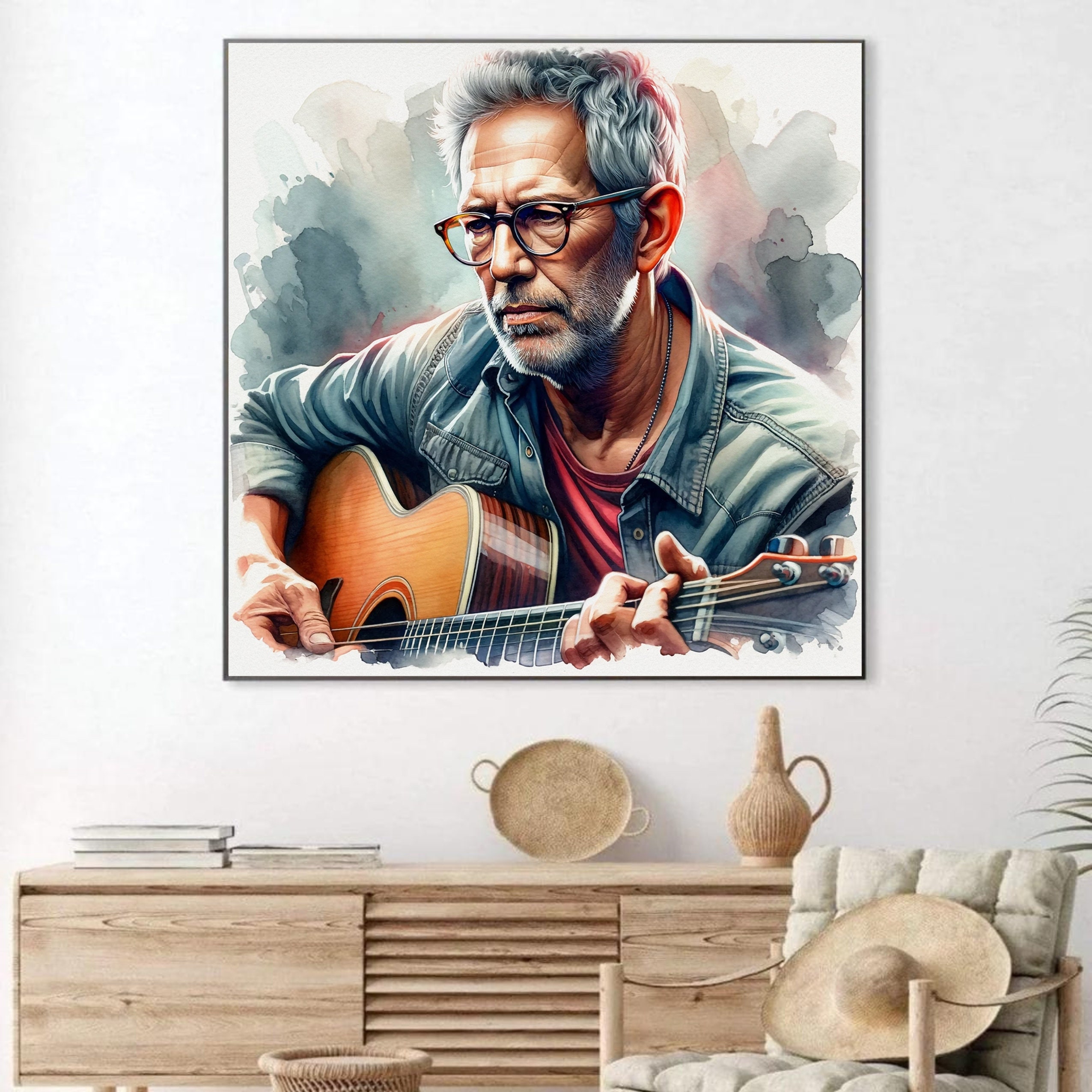 Eric Clapton Watercolor Portrait, Digital Wall Art, Music Poster, Home ...
