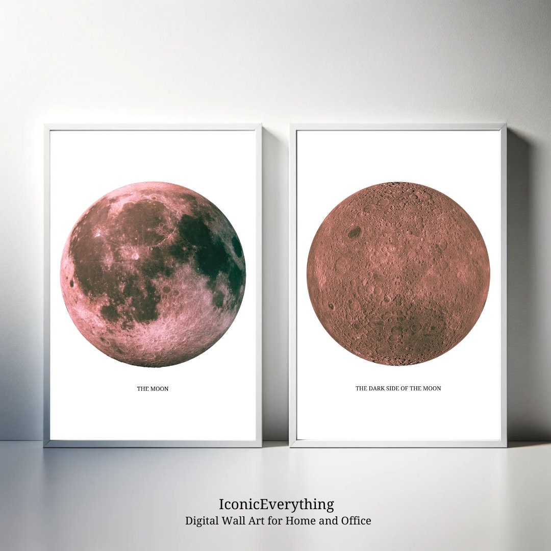 Red Moon and Its Dark Side, Double Astronomy Poster - Red, Moon Poster ...