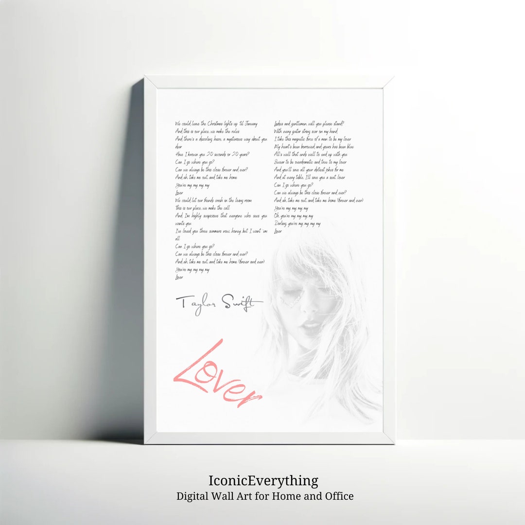 Taylor Swift: Lover Lyrics, Digital Wall Art, Music Poster, Fan Gift ...
