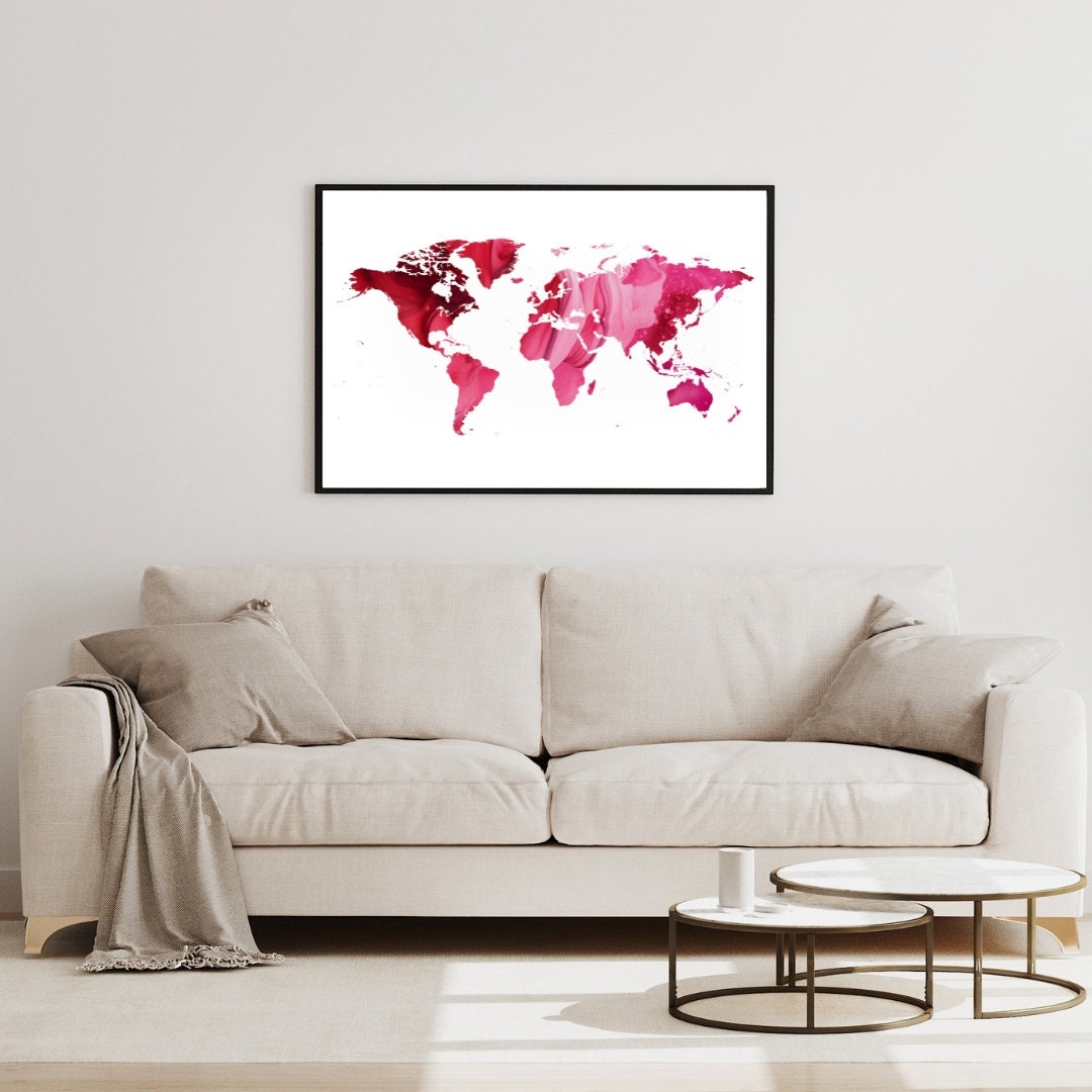 World Map Power Pink: Printable World Map Abstract World - Etsy