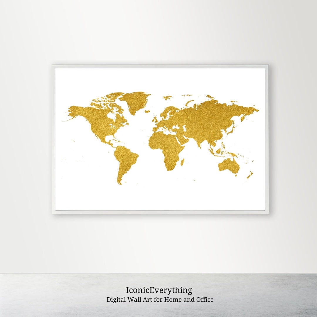 World Map - Gold: Printable World Map, Abstract World Map Wall Art ...