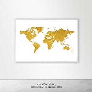 World Map - Gold: Printable World Map, Abstract World Map Wall Art ...