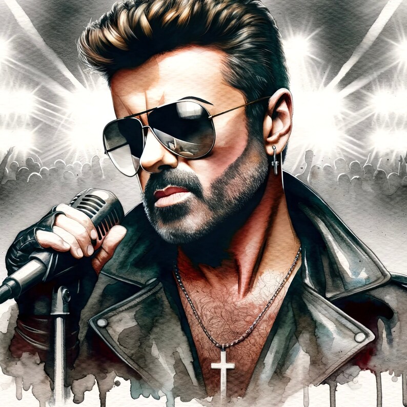 George Michael, Pop Icon, Portrait, Watercolor Painting, Digital Wall ...