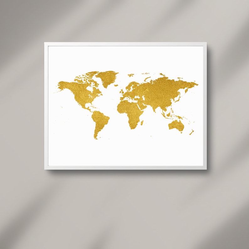 World Map Gold: Printable World Map, Abstract World Map Wall Art, Gold ...