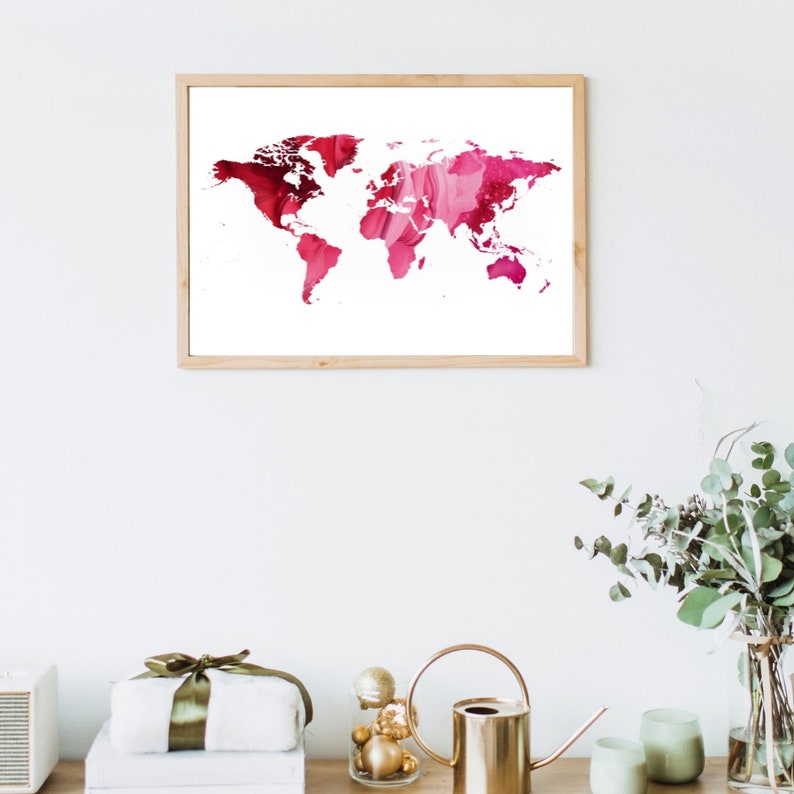 World Map Power Pink: Printable World Map Abstract World - Etsy