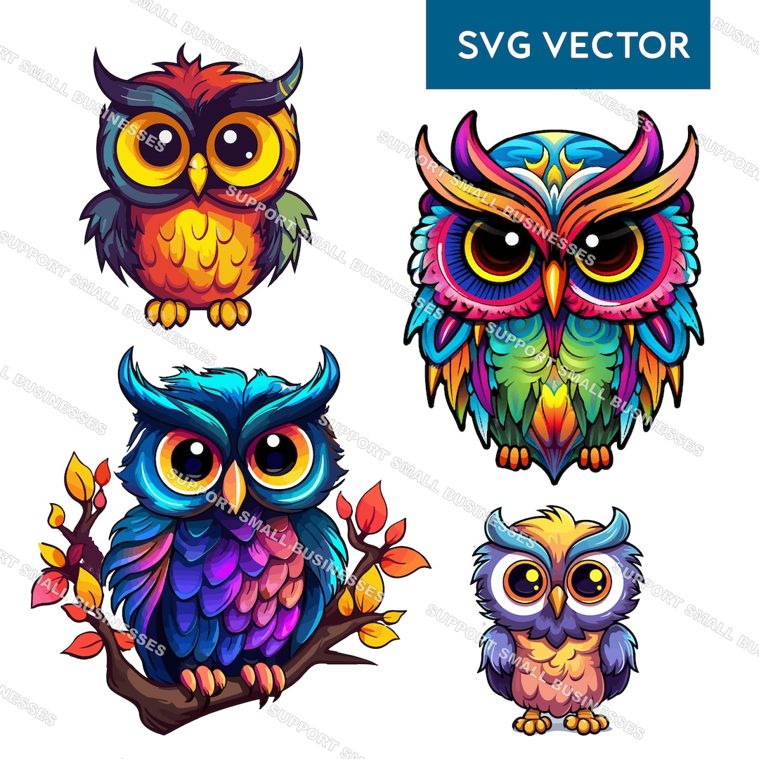 Colorful Owl Vector Pack SVG Download - Etsy