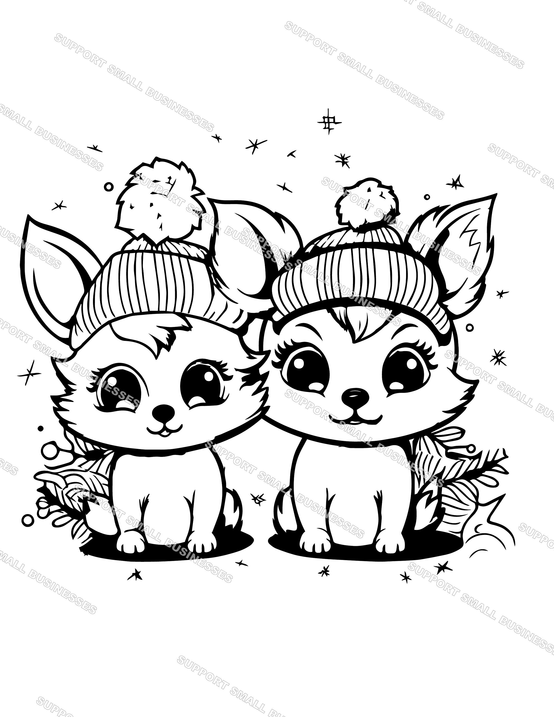 Cute Baby Holiday Fox Coloring Pages (5) Vector Shape SVG Instant ...