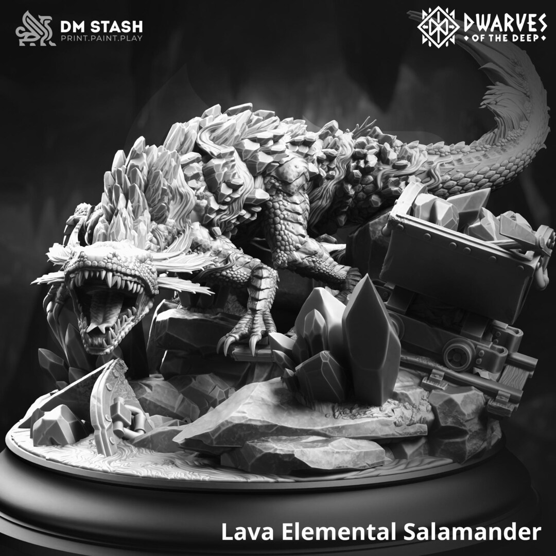 8K Lava Elemental Salamander DM Stash Gaming Miniatures Resin Fantasy ...