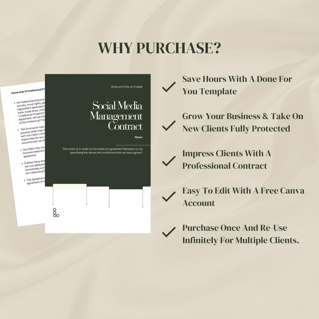 Editable Social Media Management Contract Template (digital Download ...