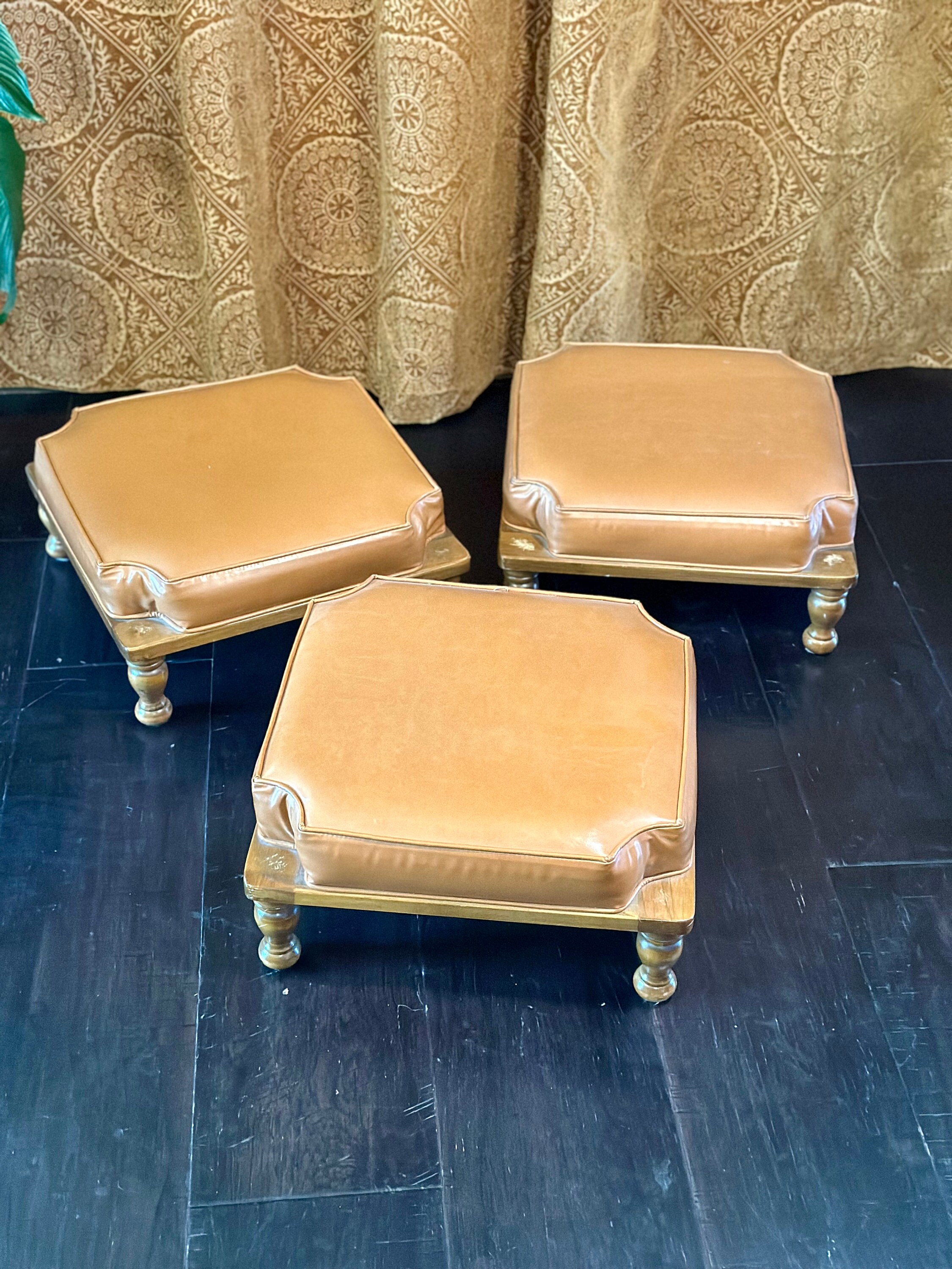 1960s Mid Century Ethan Allen Maple and Vinyl Stacking Footstools Set ...
