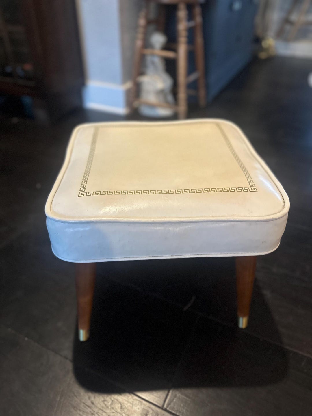 Mid Century Modern Atomic Space Age Era Square Vinyl Seat Stool With ...