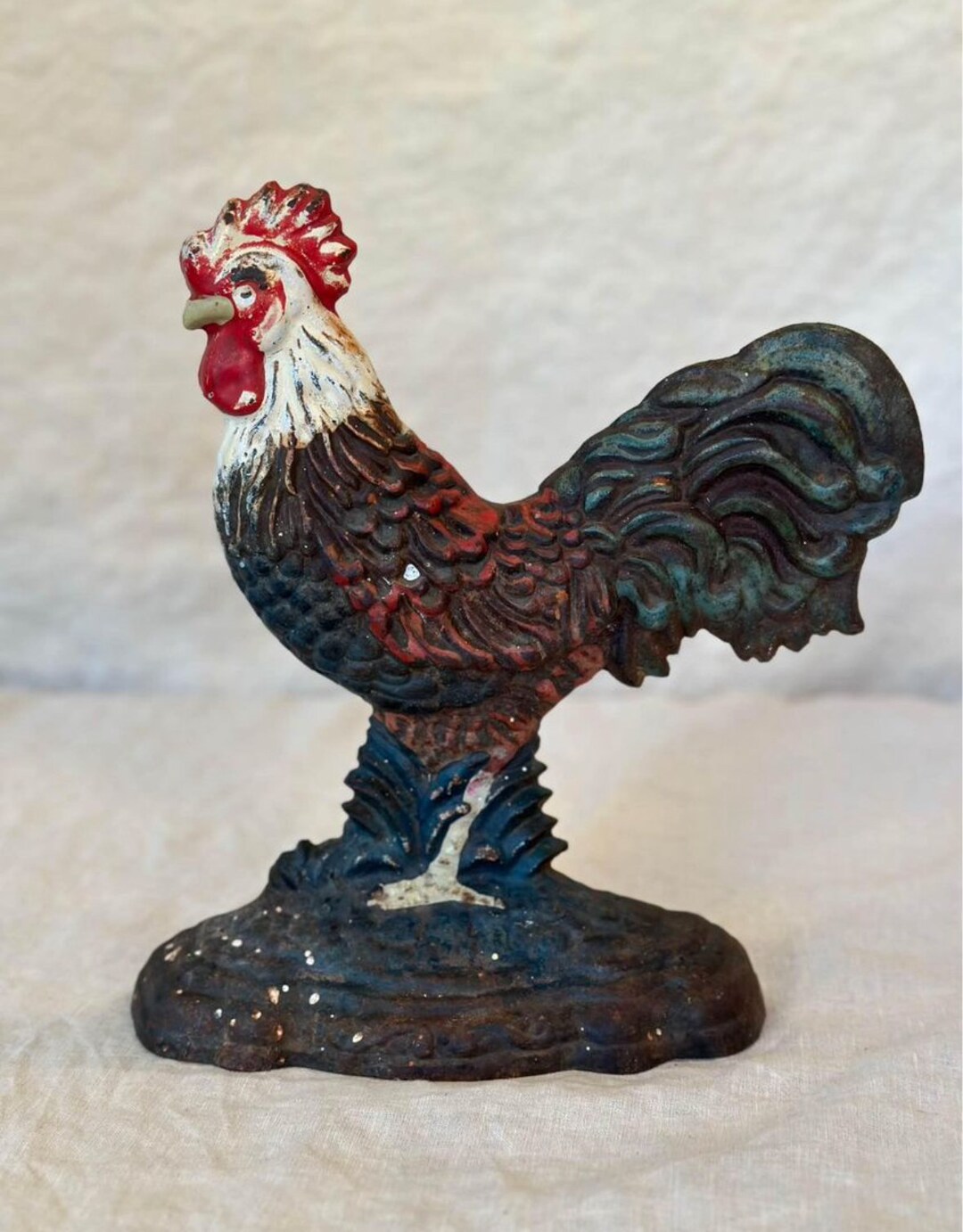 Hand Painted Cast Iron Rooster Door Stop - Etsy