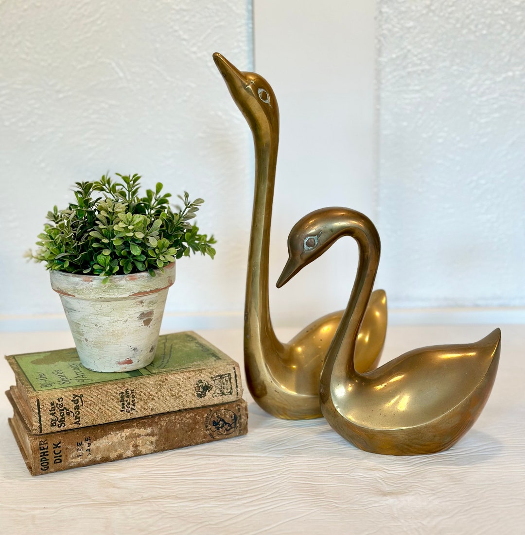 Pair of Vintage Brass Swans - Etsy
