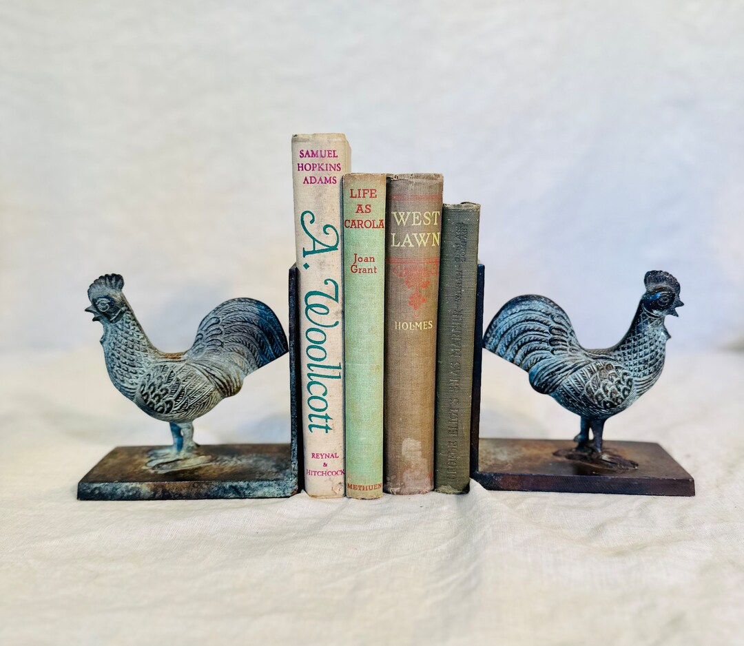 Heavy Bronze Cast Chicken Rooster Bookends Vintage - Etsy