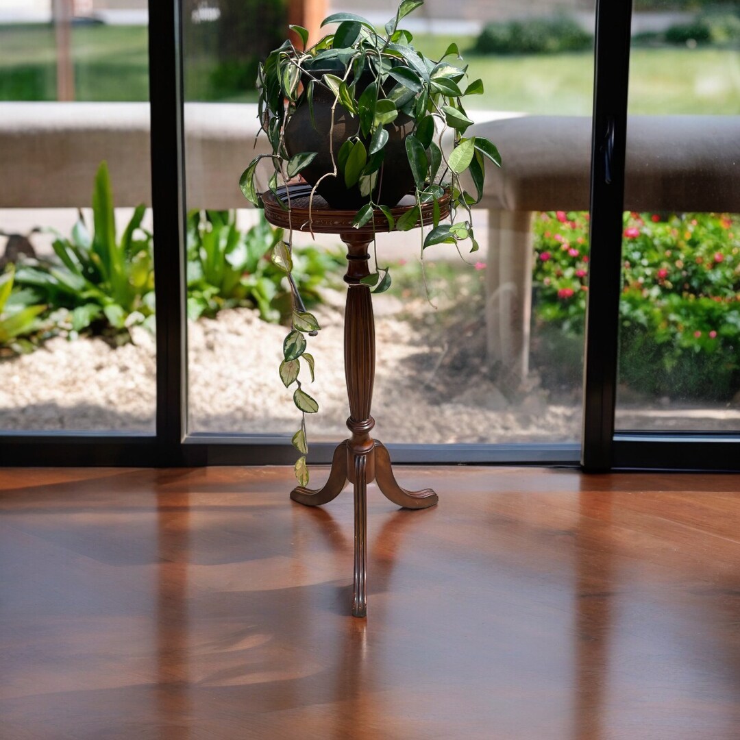 Wood Fern Stand, Wood Pedestal, Wood Pillar, Display Stand, Wicker Top ...