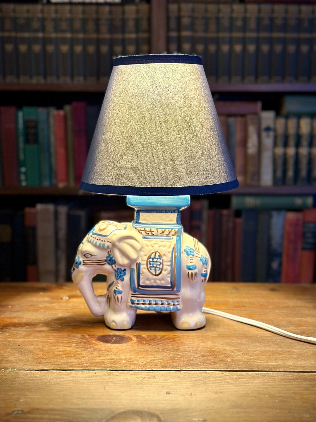 Blue and White Ceramic Elephant Lamp - Etsy