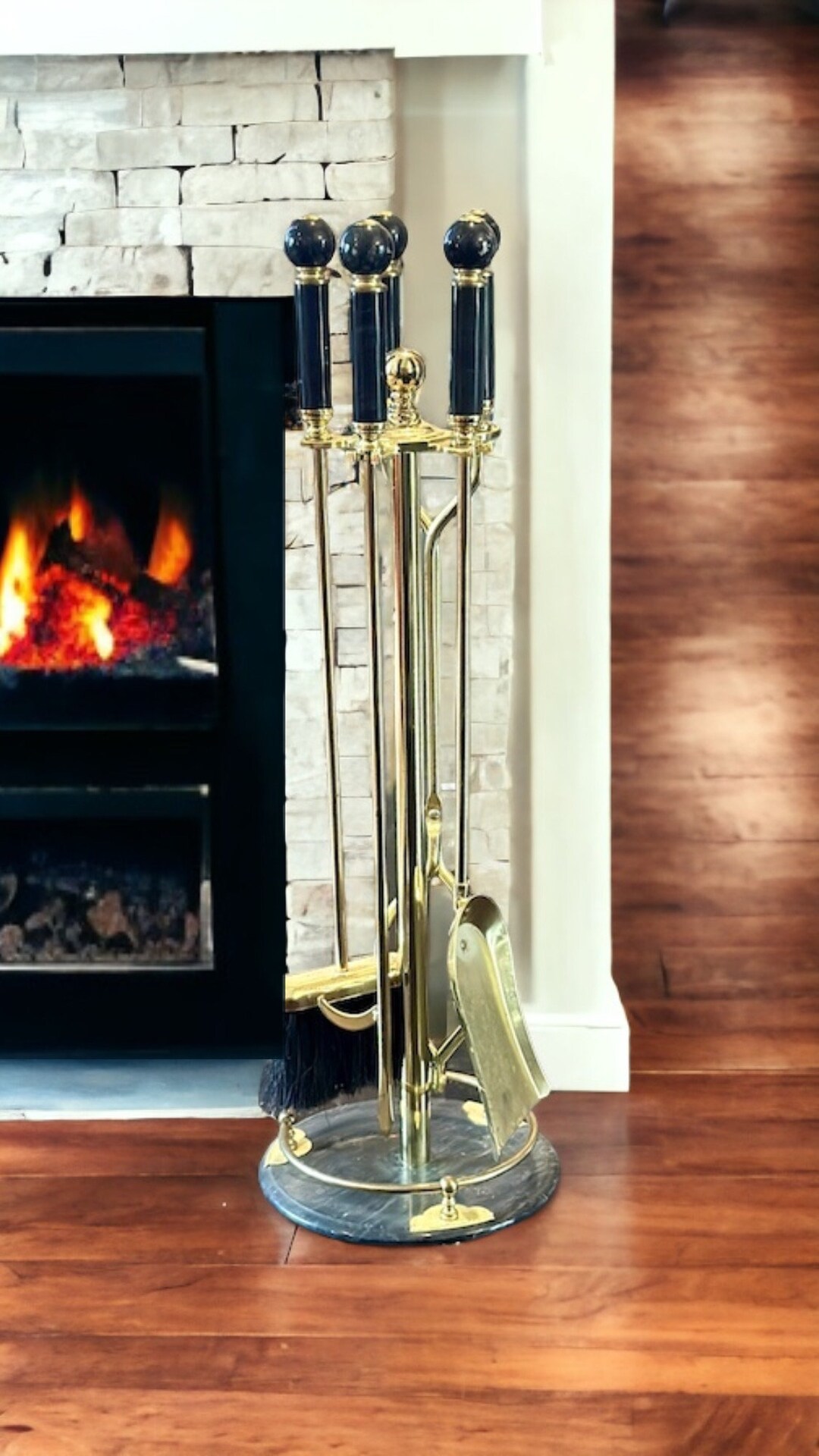 80s Hollywood Regency Style Vintage Fireplace Tool Set in Green Marble ...