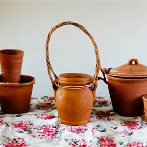 Vintage Crock Open Jug Terracotta Pottery With Twisted Reed / Twig ...