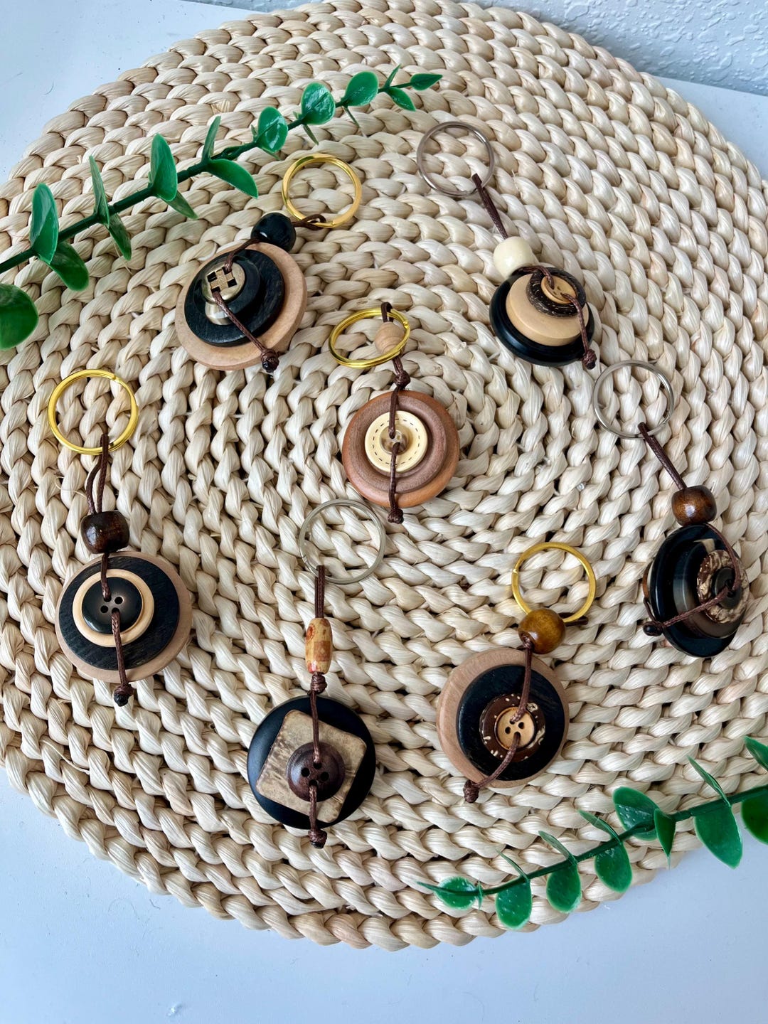 Stacked Button Keychains, Mystery Up-cycled Button Creation, Boho ...